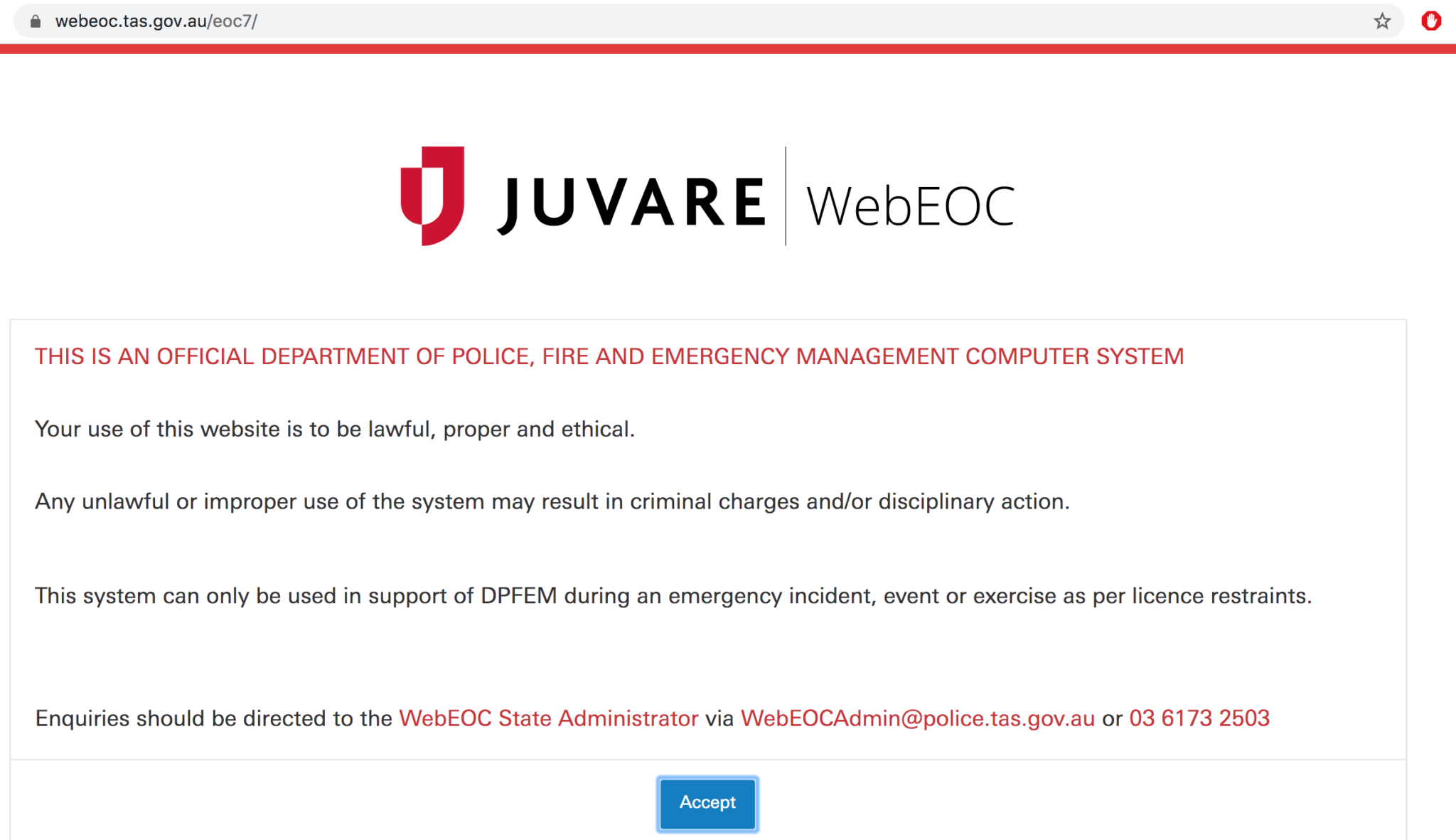 P1. WebEOC Use - Tasmania State Emergency Service