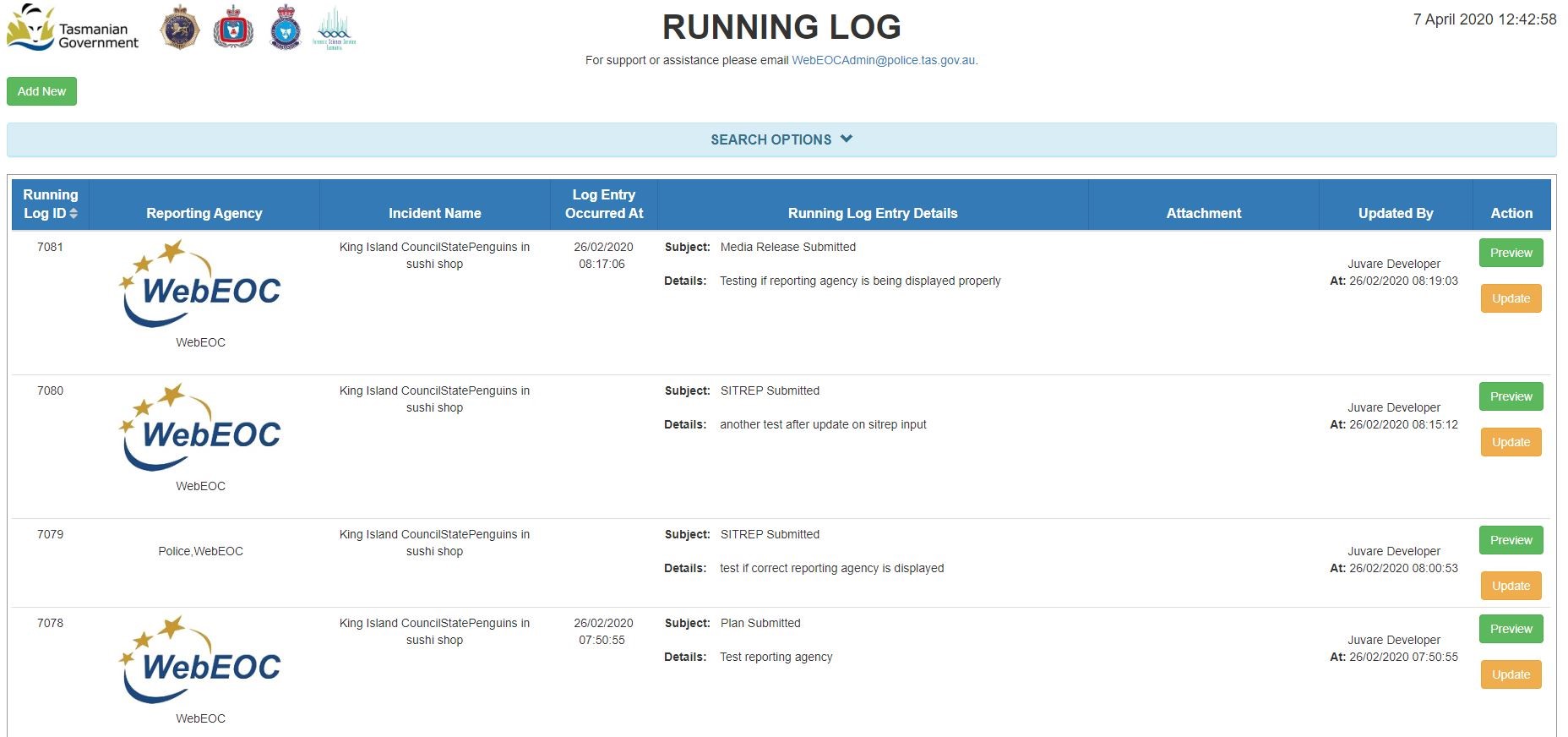 P2. WebEOC Operational Boards - Tasmania State Emergency Service